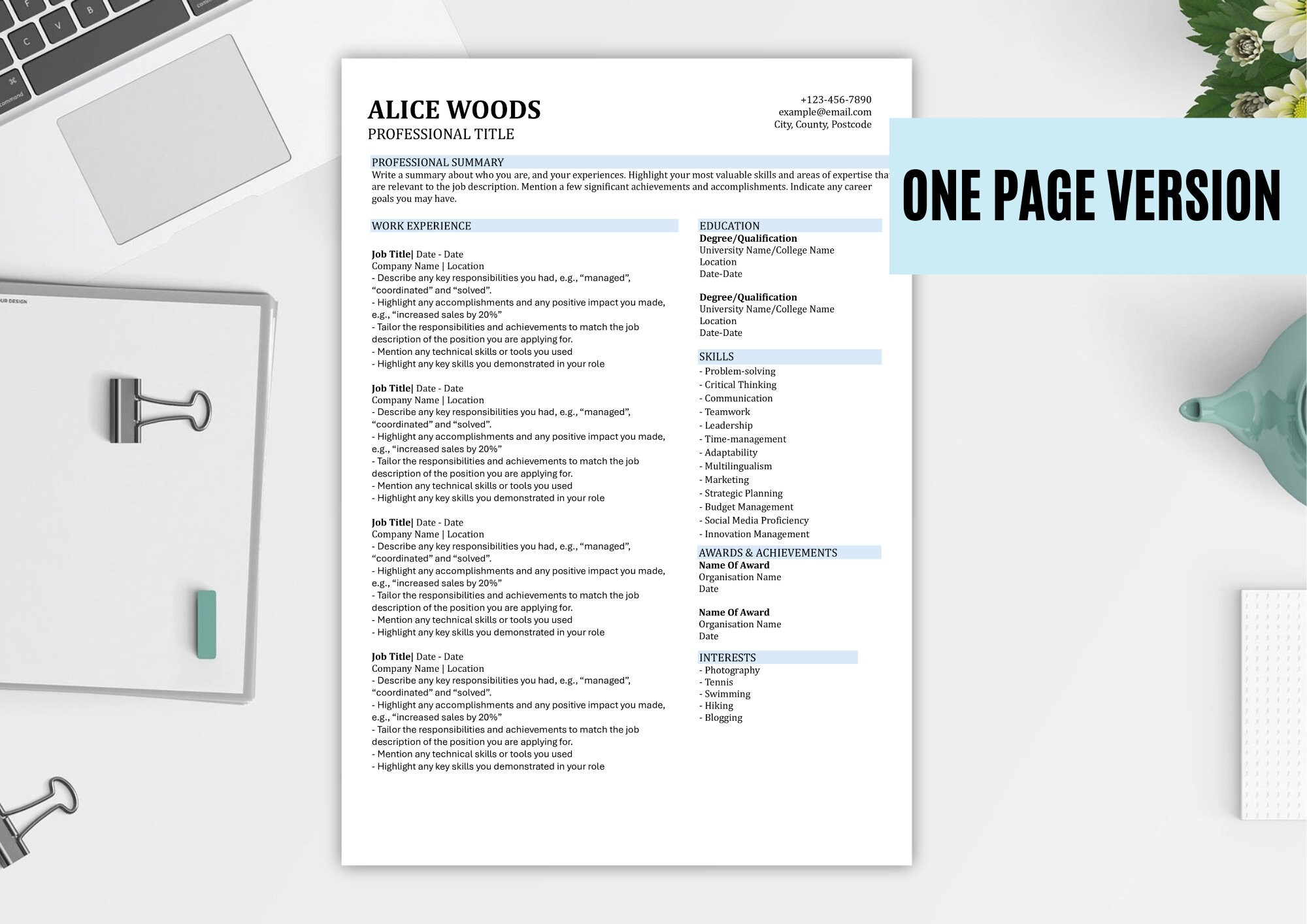 Simple Student Resume Template, CV Template for Freshers , Apple Pages ...