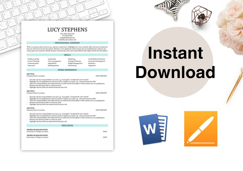 Simple Professional Clean Resume Template, CV Template, Minimalist ...