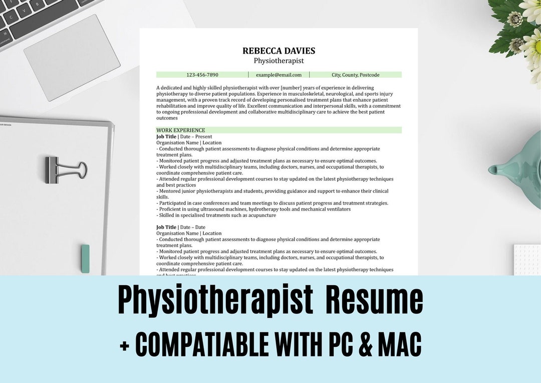 Physiotherapist Resume Template CV, Minimalist, Simple, Apple Pages ...