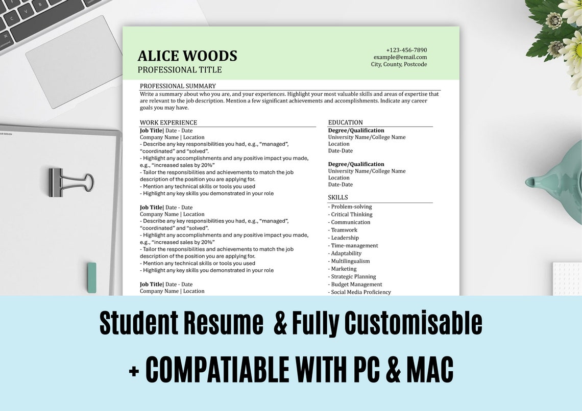 Student Resume Template CV Template, Minimalist, Simple, Apple Pages ...