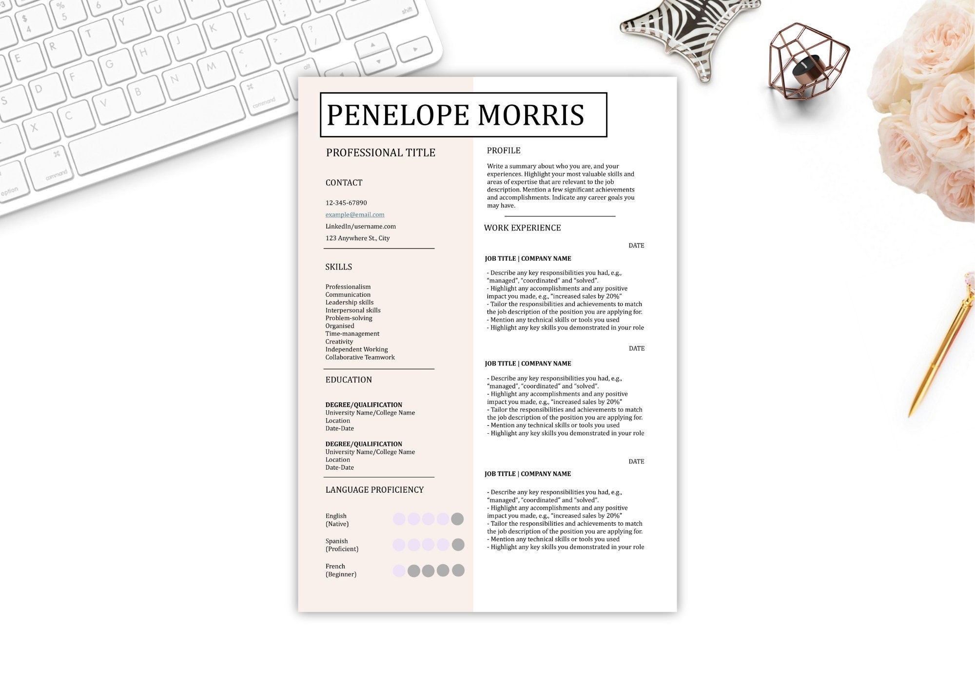 Resume Template Word, Minimalist Resume Template, Modern Professional ...