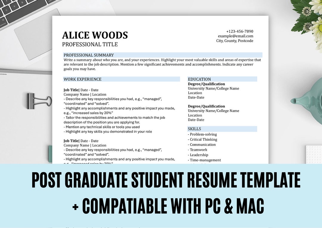 Simple Student Resume Template, CV Template for Freshers , Apple Pages ...
