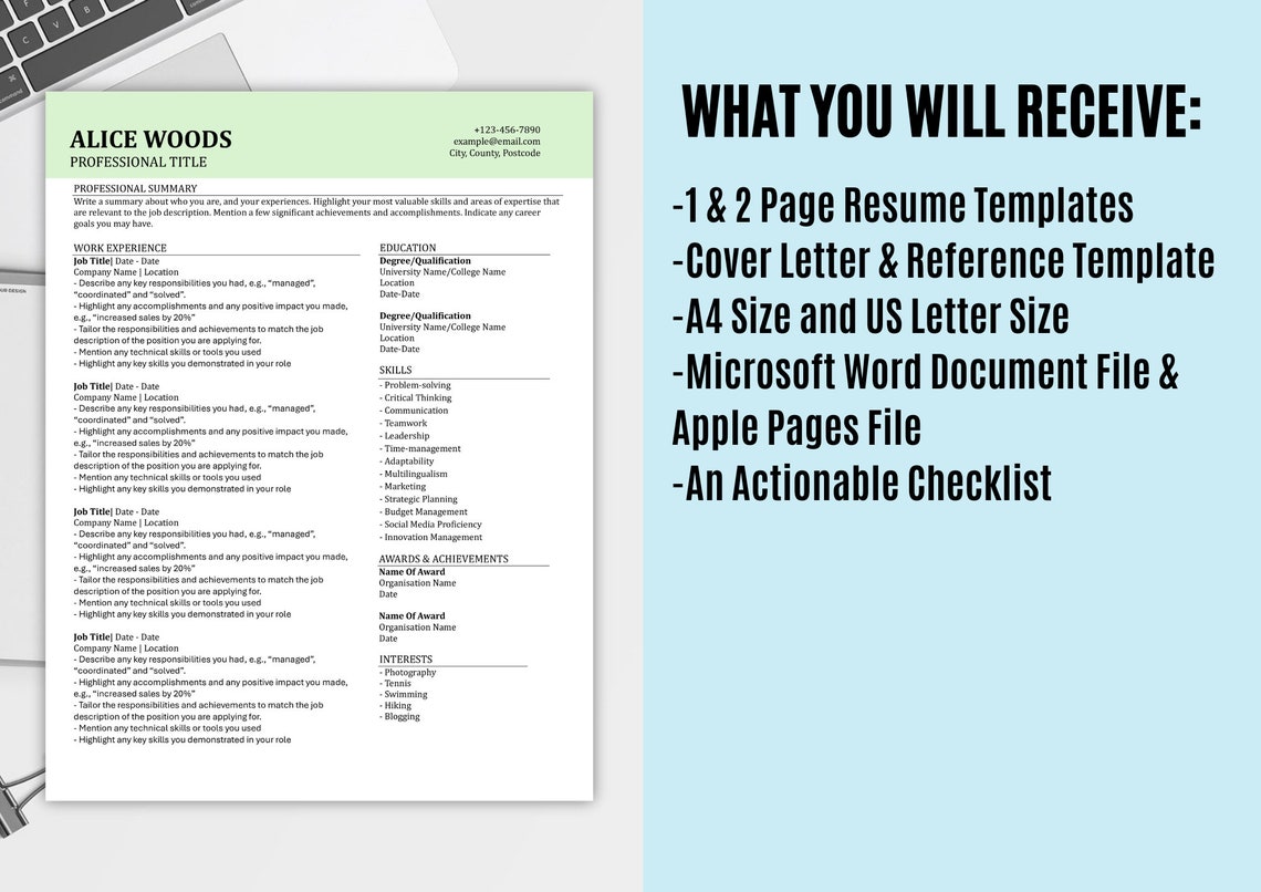 Student Resume Template CV Template, Minimalist, Simple, Apple Pages ...