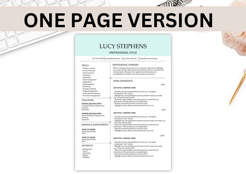 Resume Template Word, Minimalist Resume Template, Professional Modern ...