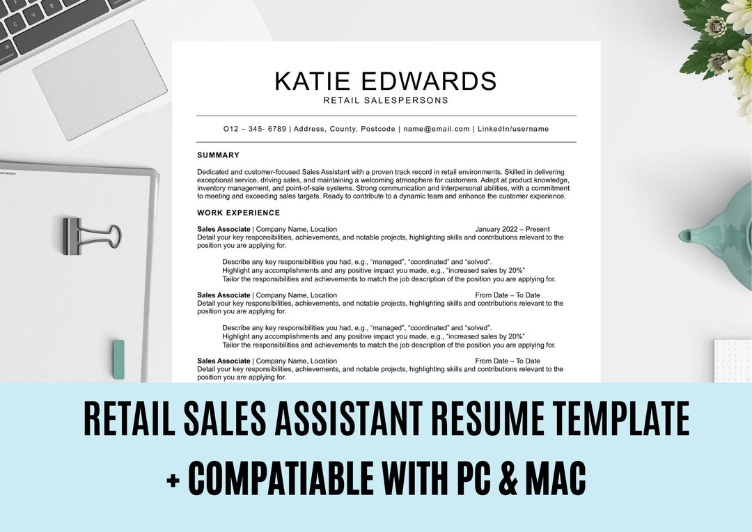 Retail Salesperson Resume Template With Cover Letter and Reference Page ...