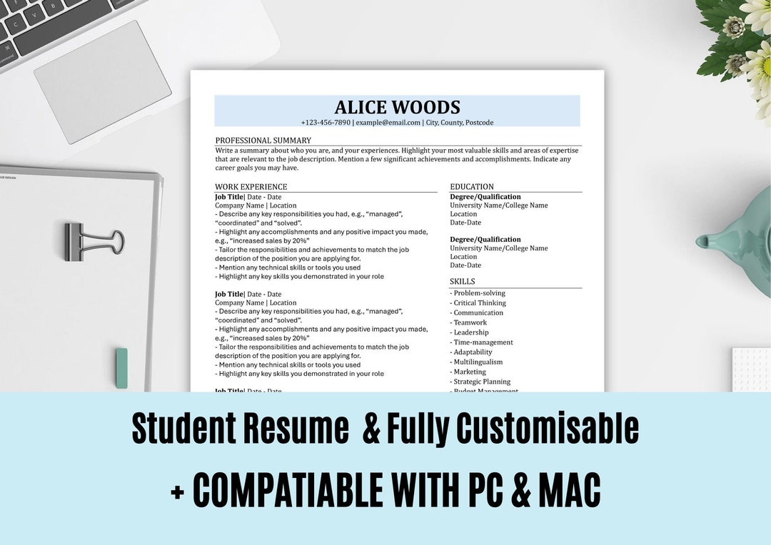 Student Resume Template CV Template, Minimalist, Simple, Apple Pages ...