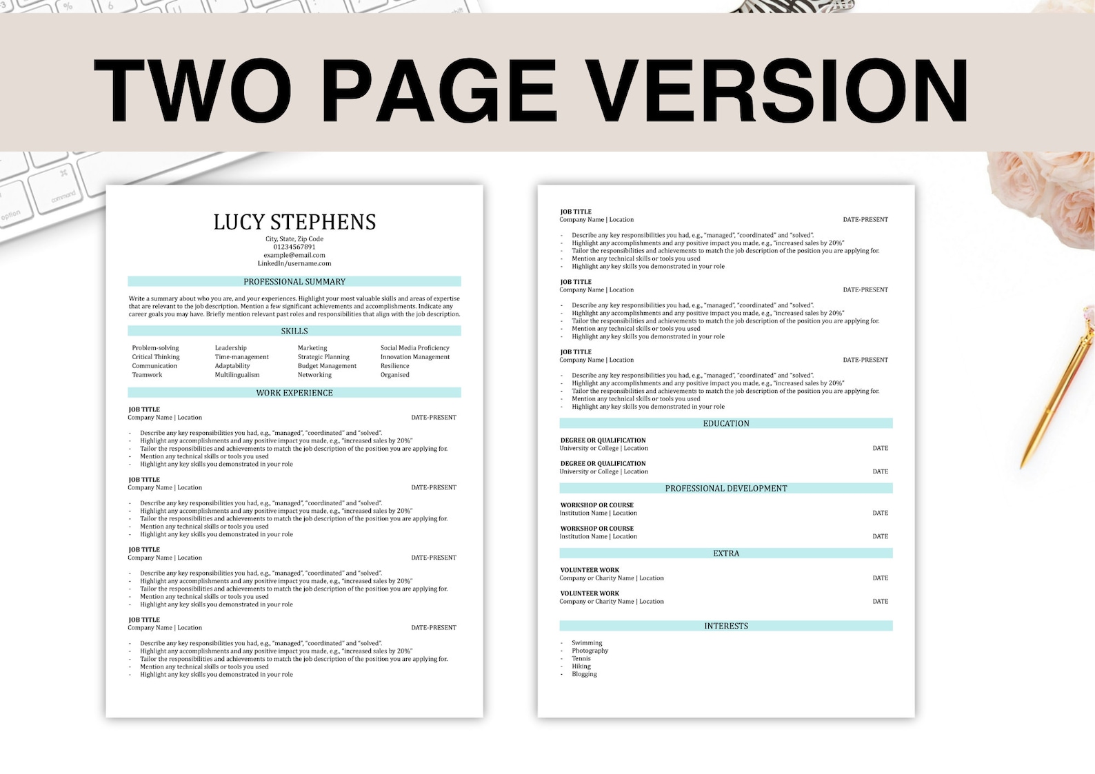 Simple Professional Clean Resume Template, CV Template, Minimalist ...