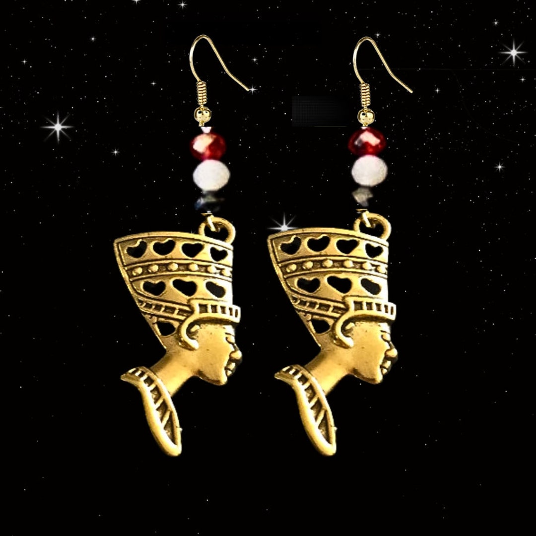 Egyptian Flag Crystal Embellished Queen Nefertiti Earrings - Etsy
