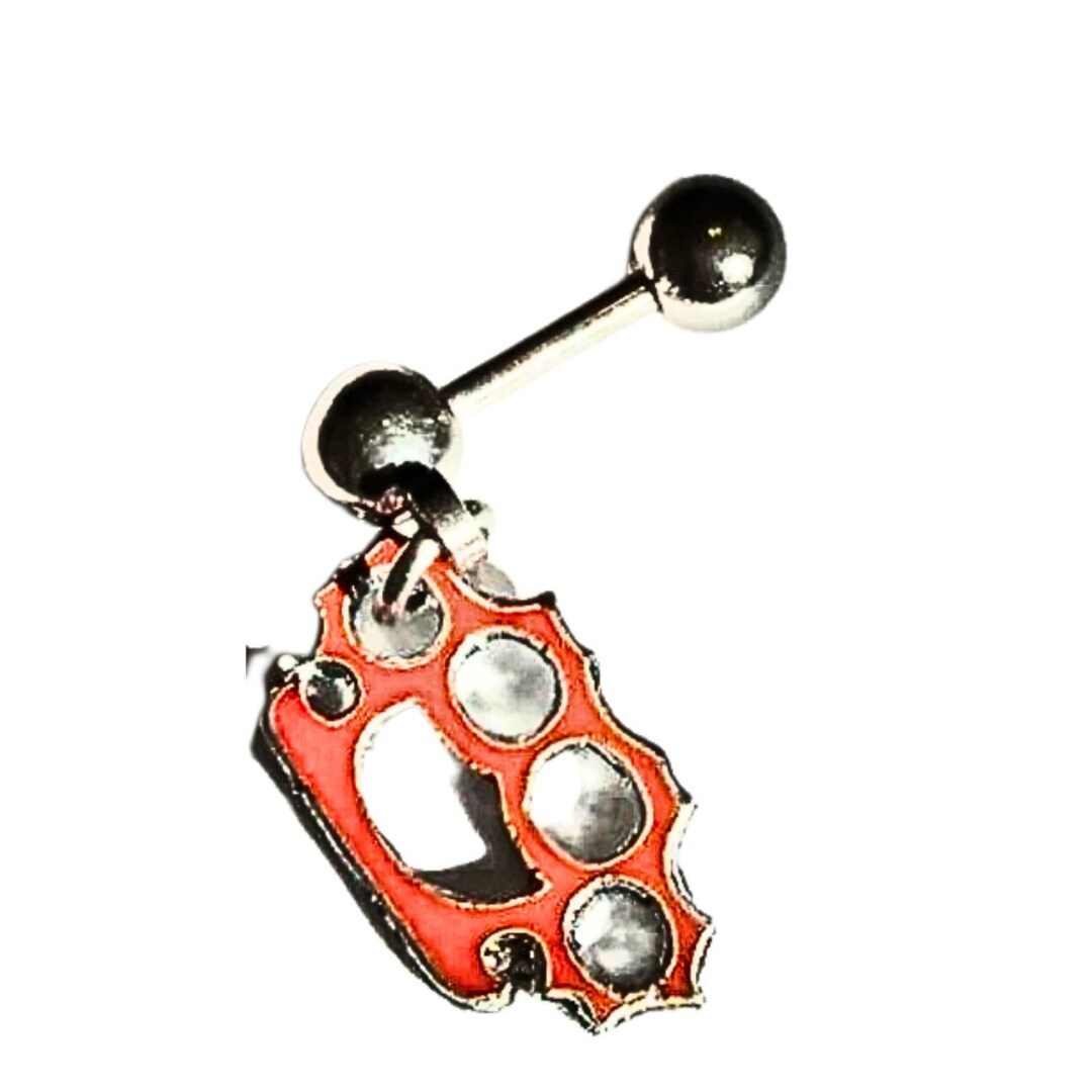 18 Gauge Steel Helix Barbell With Orange Brass Knuckles Dangle - Etsy