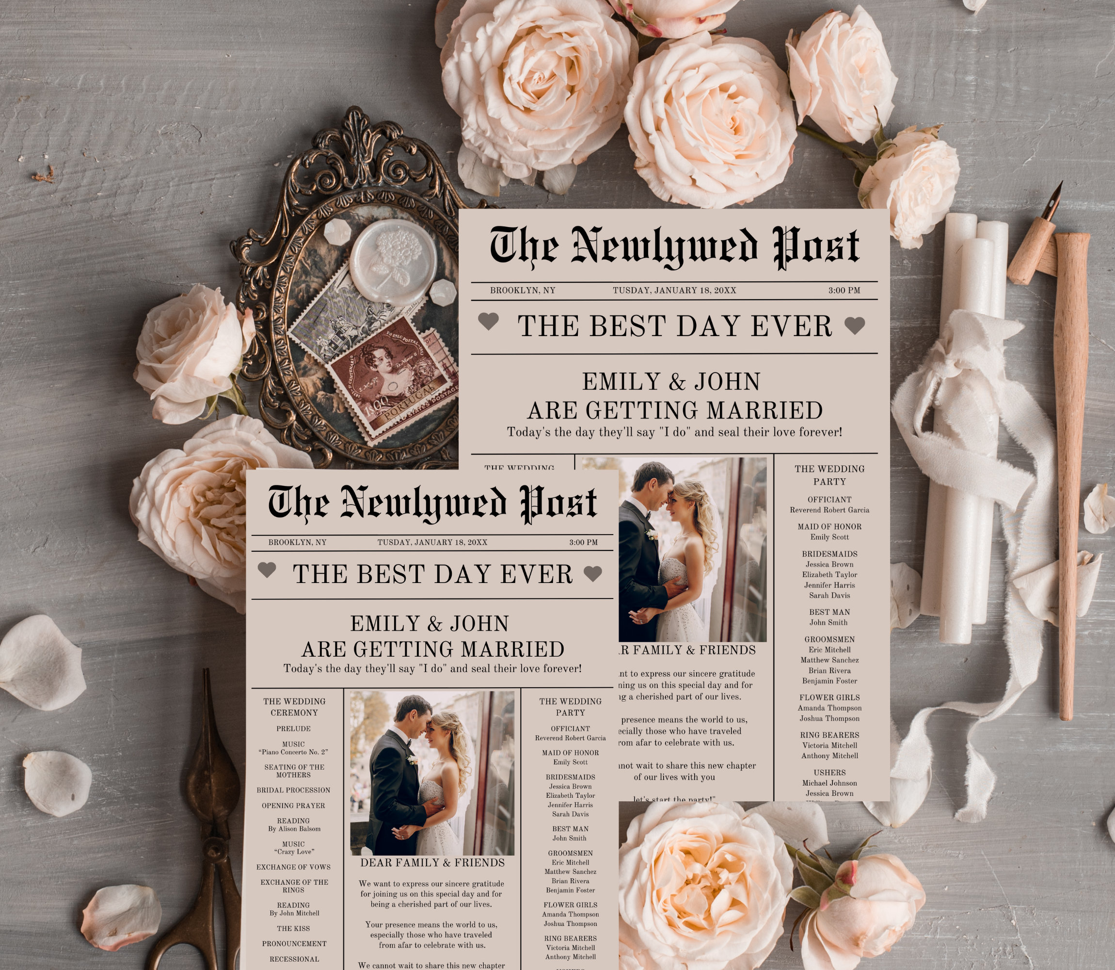 WEDDING NEWSPAPER, Newspaper Template, Newspaper INVITATION, Unique ...