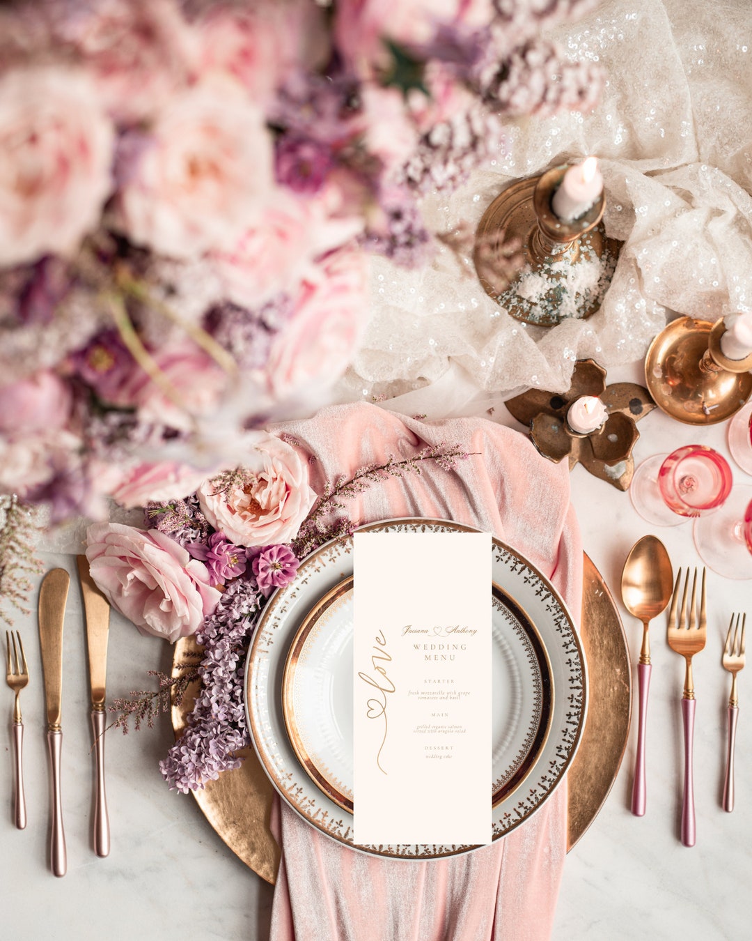 WEDDING Menu Cards, Menu Card TEMPLATE, PINK Menu Card, Unique ...
