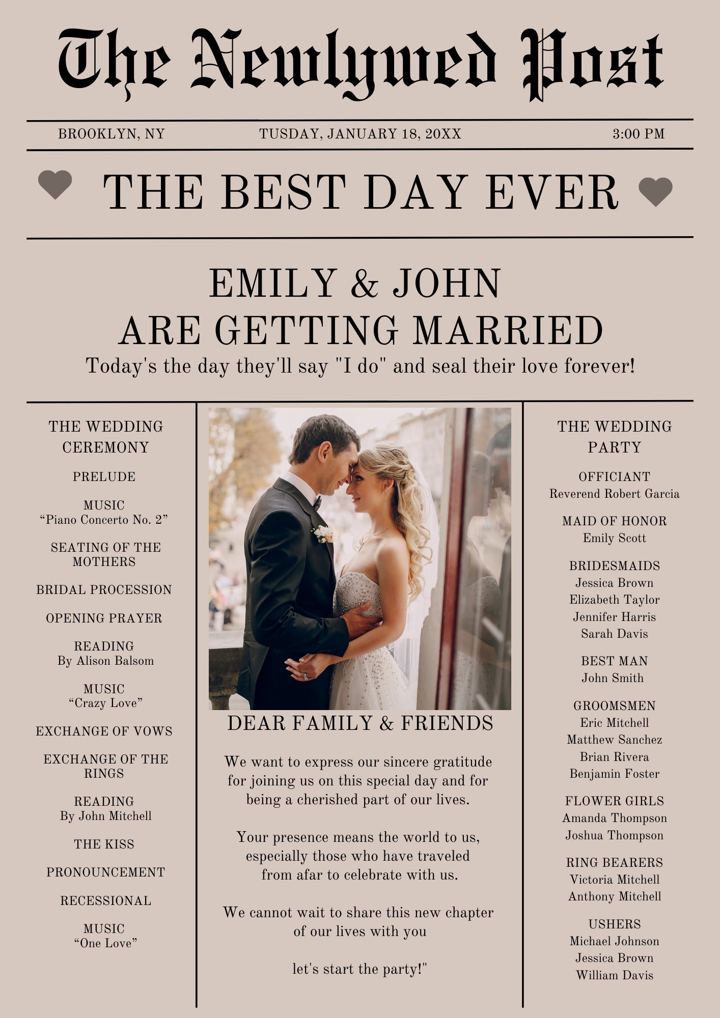 WEDDING NEWSPAPER, Newspaper Template, Newspaper INVITATION, Unique ...