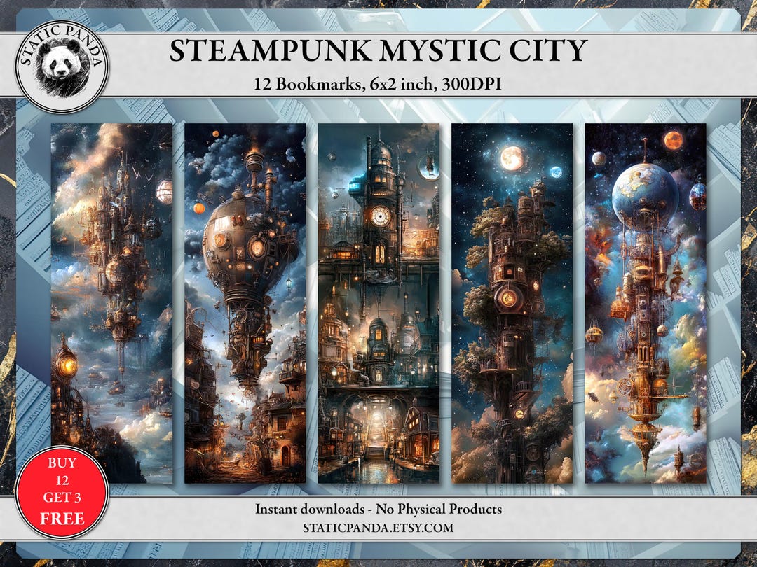 Steampunk Bookmarks: Mystic City Printable Set (digital Download, 2x6 ...