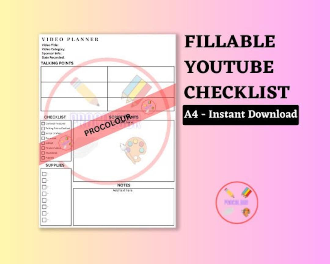 Youtube Checklist | Youtube Monthly Planner | Influencer Planner ...