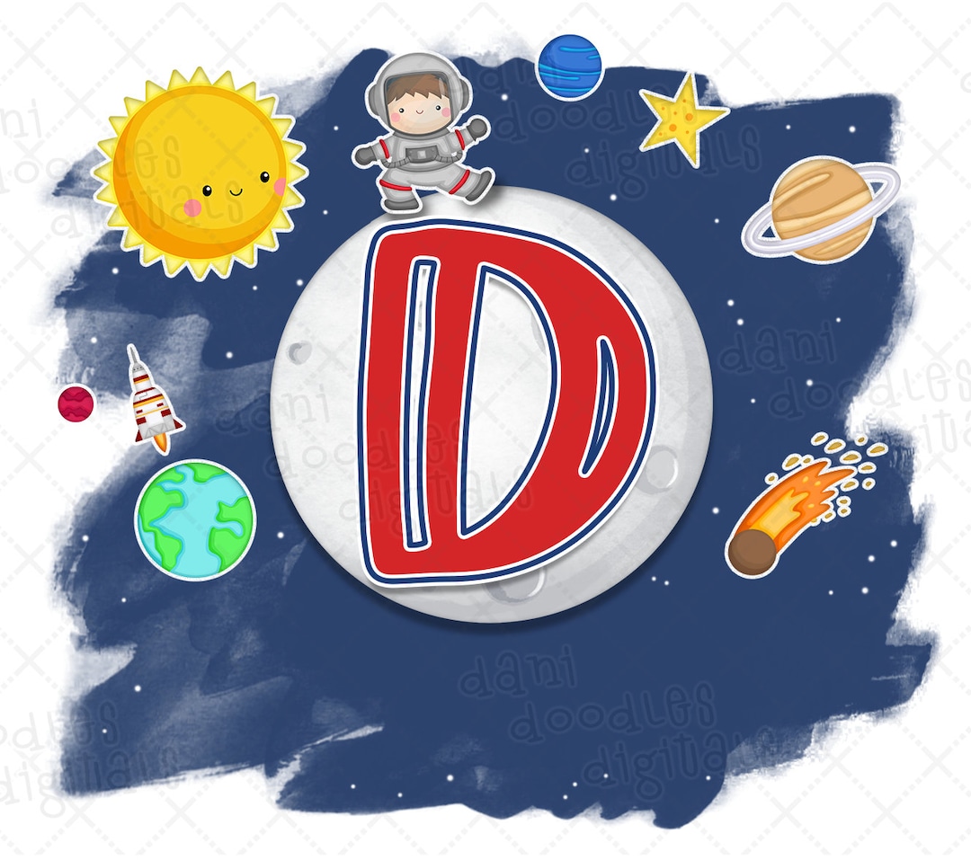 PNG Design Files // Letter D Kids Space Rocket Alphabet // Sublimation ...
