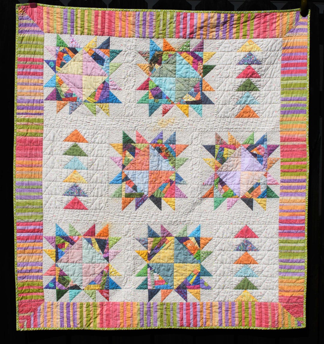 Goose Tracks - A One of a Kind Quilt in Bright Bold Colors. Original ...
