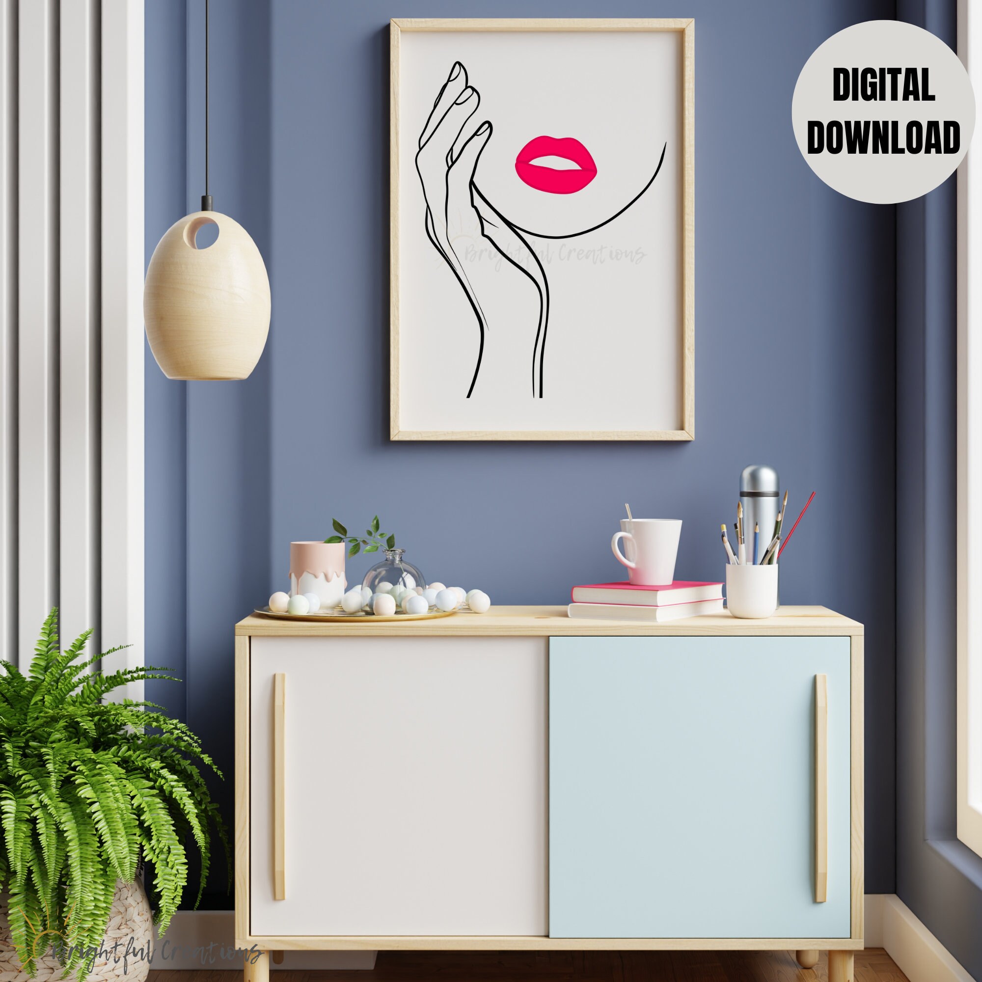 Woman Face Pink Lips Line Art Printable Pink Lips Wall Art - Etsy Australia
