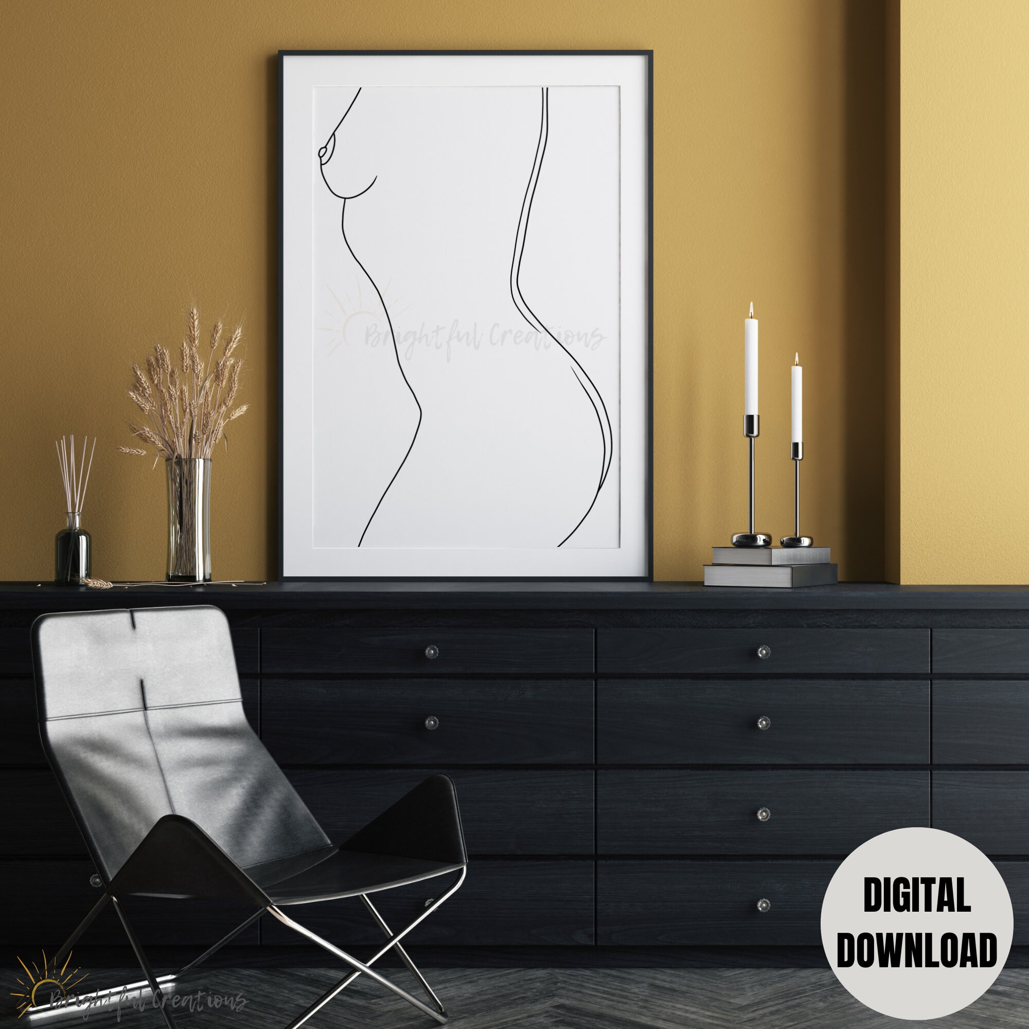 Abstract Naked Woman Line Art Printable Female Body Line Drawing Nude