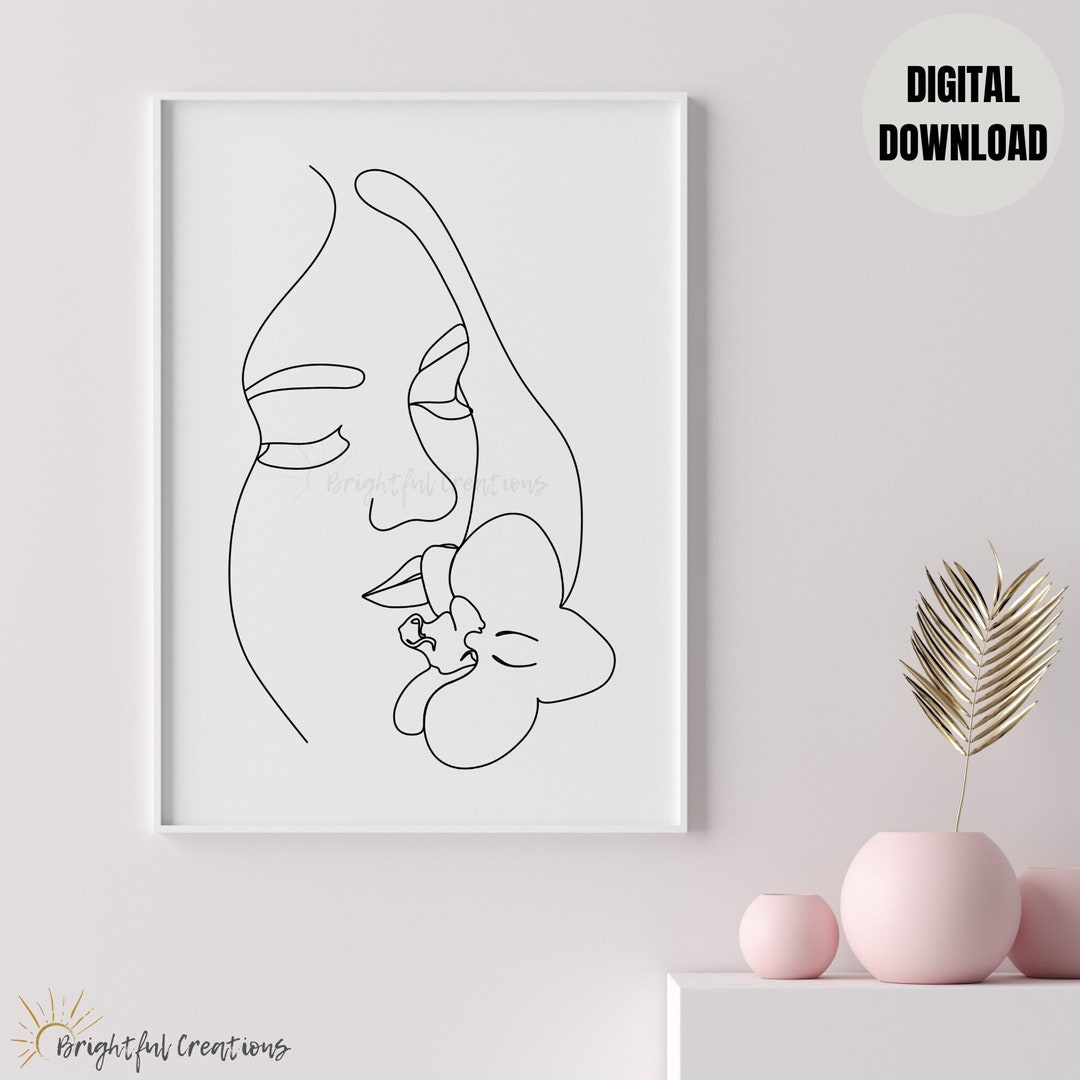 Girl Face With Orchid One Line Drawing Single Line Art Woman With