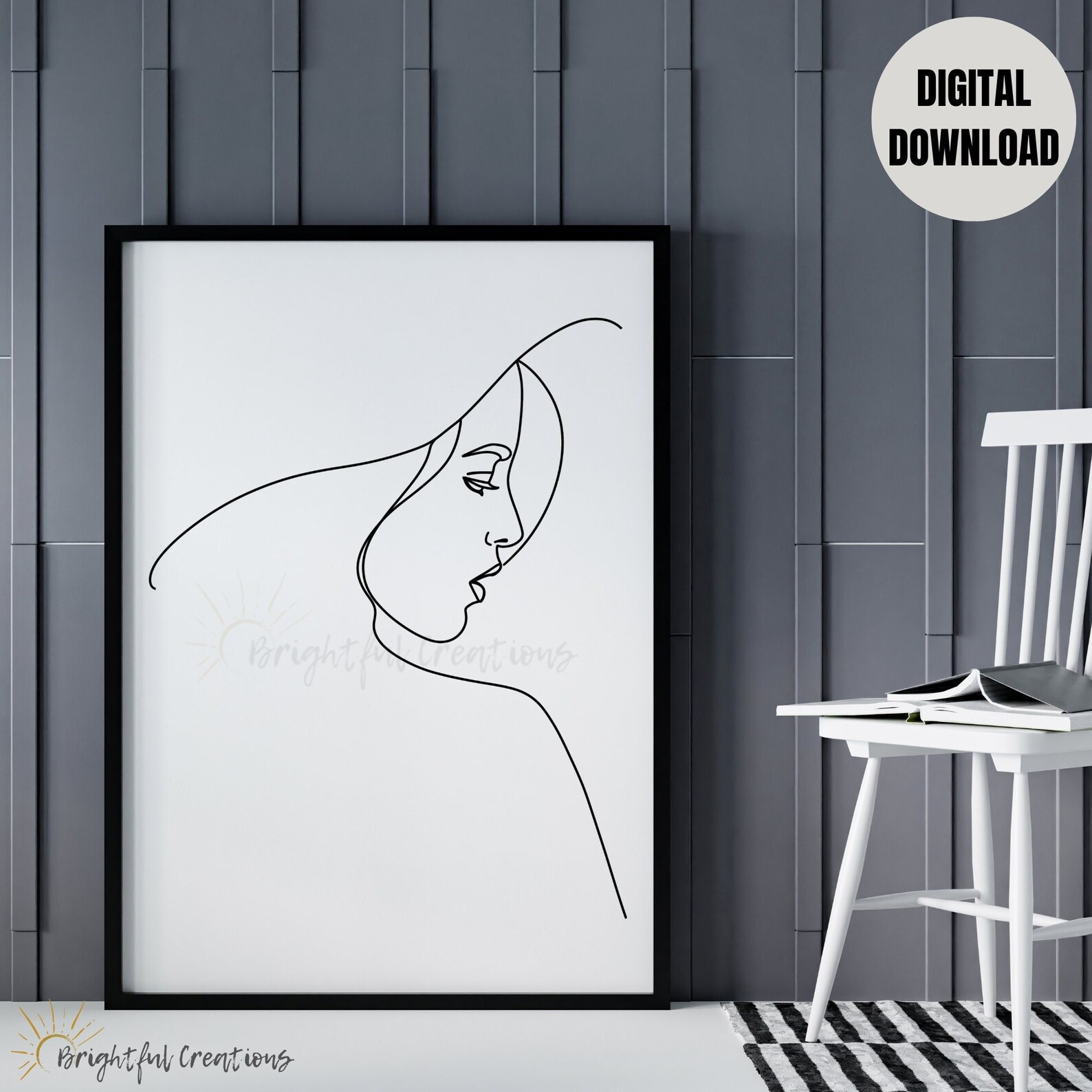 Woman With Hat Line Art, Printable Wall Art, Lady in Hat One Line ...