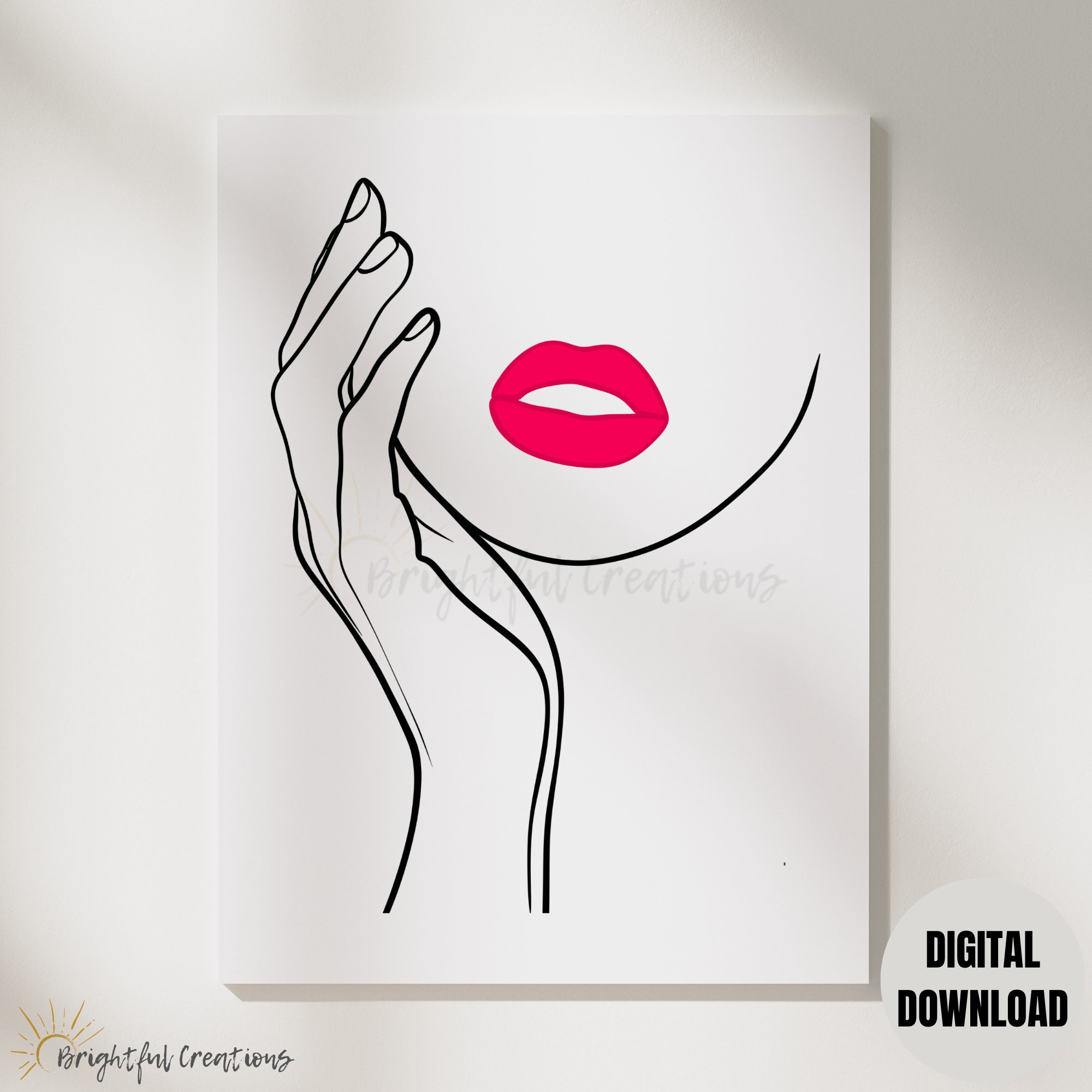 Woman Face Pink Lips Line Art Printable Pink Lips Wall Art - Etsy Australia