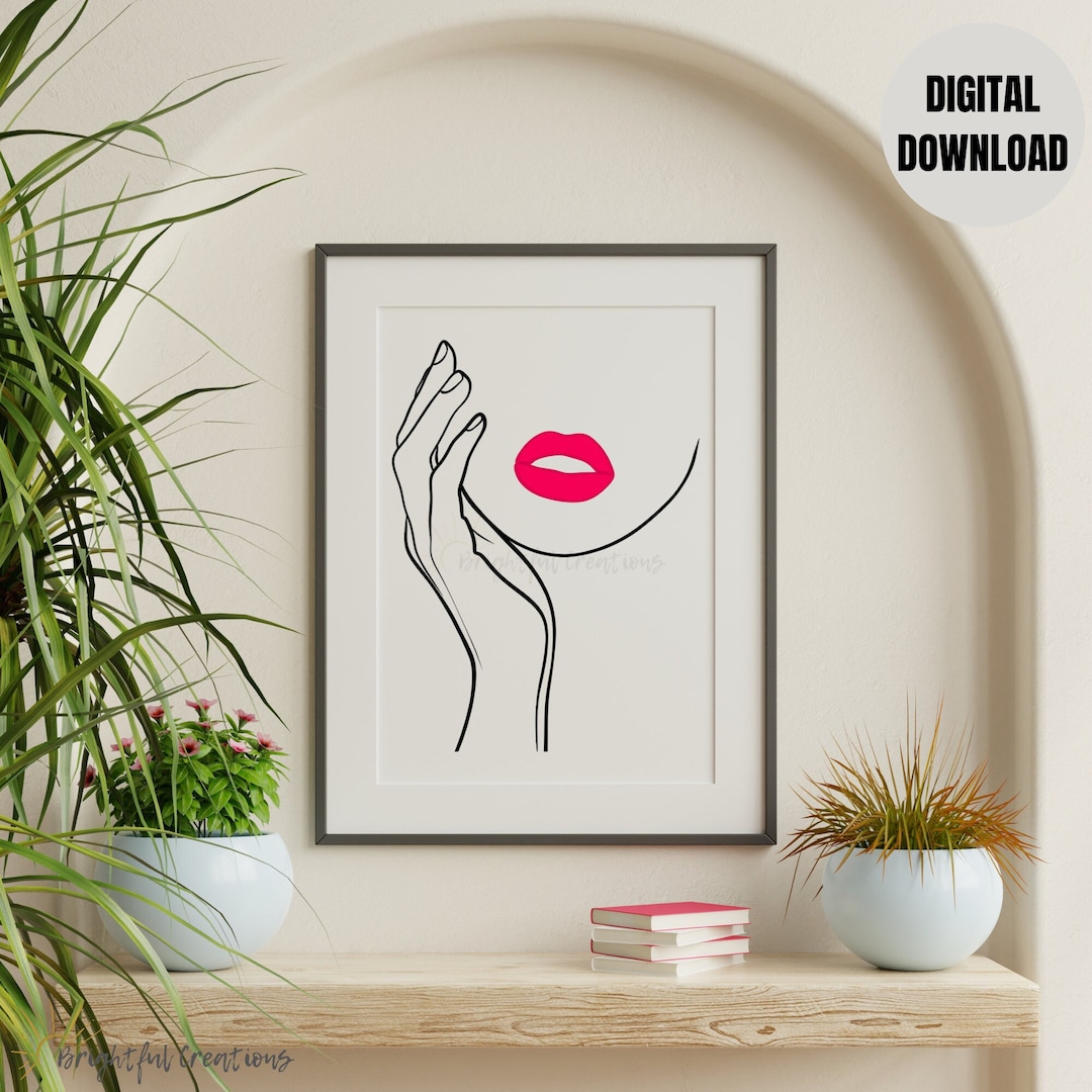 Woman Face Pink Lips Line Art Printable Pink Lips Wall Art - Etsy