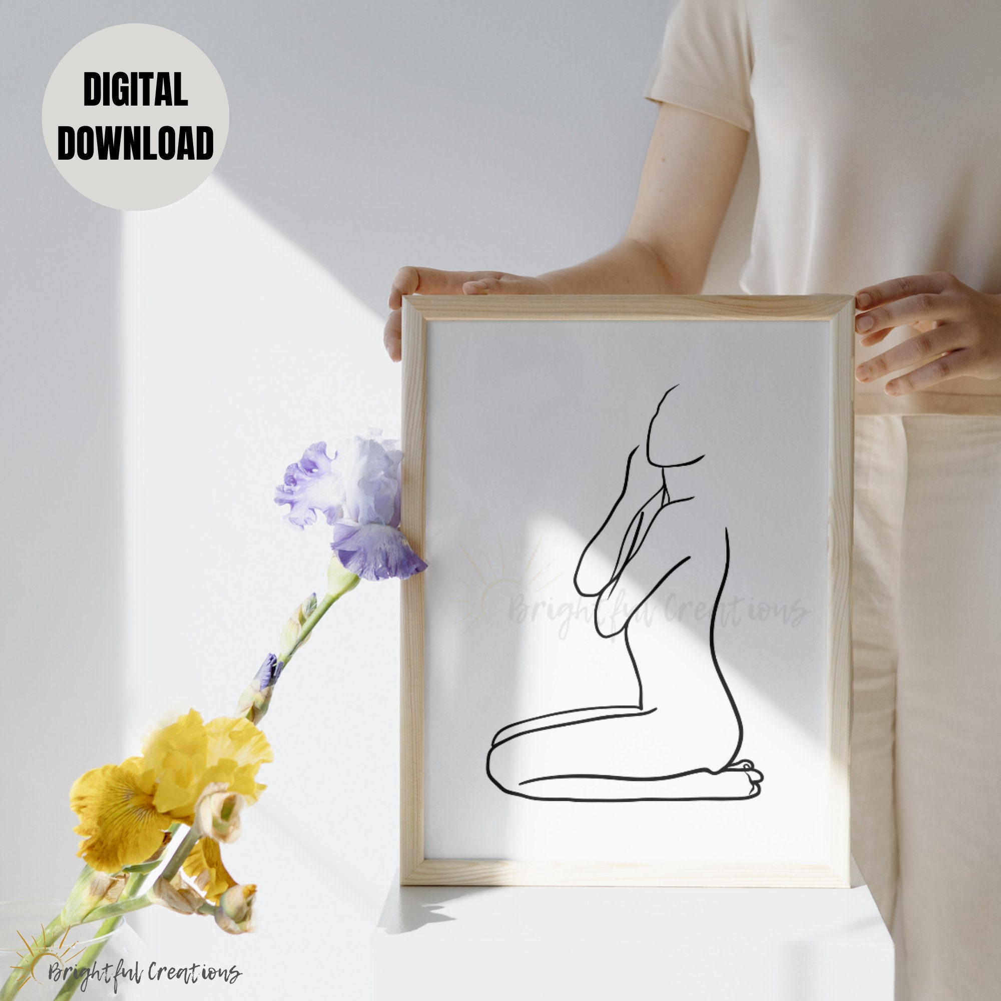 Female Figure Artful Line Art, Bathroom Print, Abstract Female Body ...