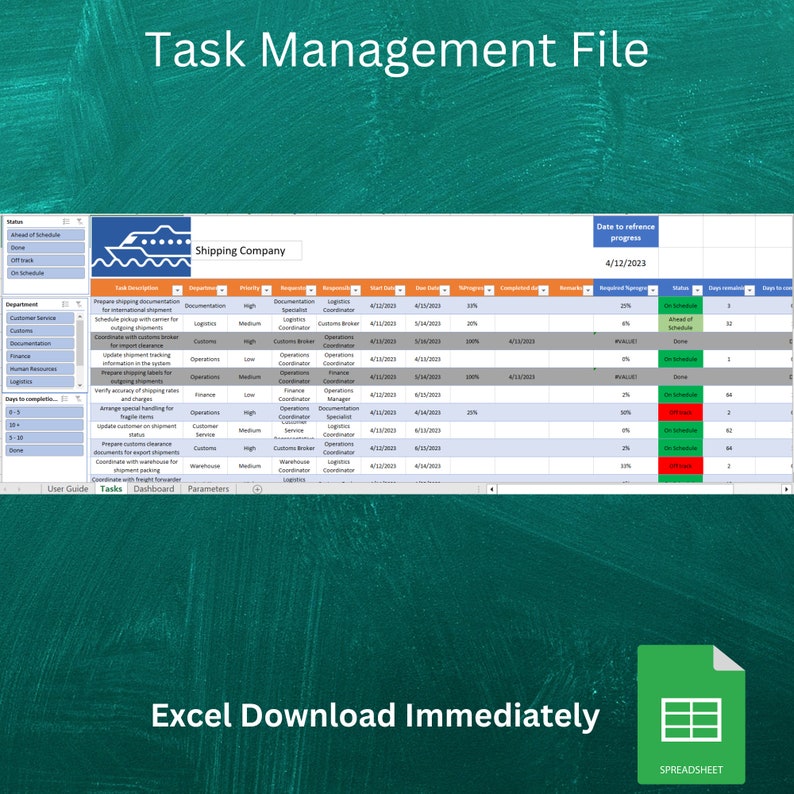 Tasks Management Excel & Google Sheets Template - Etsy