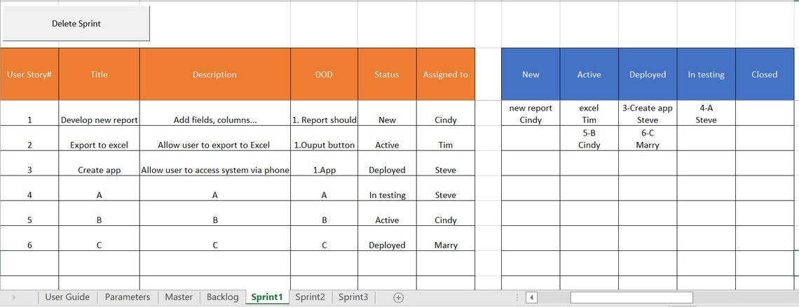 Scrum Board in Excel - Etsy