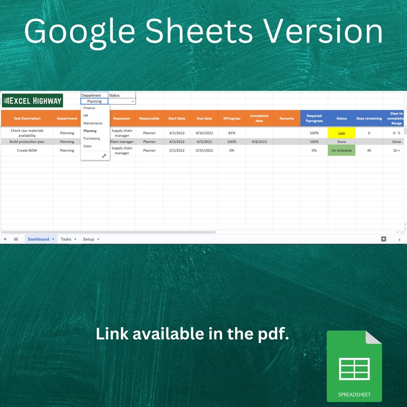 Tasks Management Excel & Google Sheets Template - Etsy
