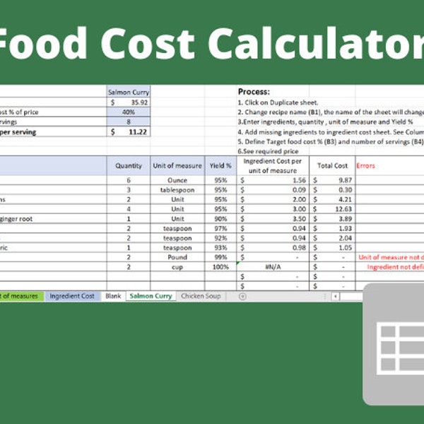 Cost Calculator Template Excel - Etsy