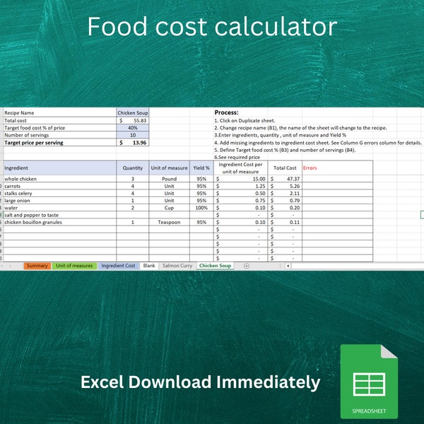 Food Inventory Cost Calculator - Etsy
