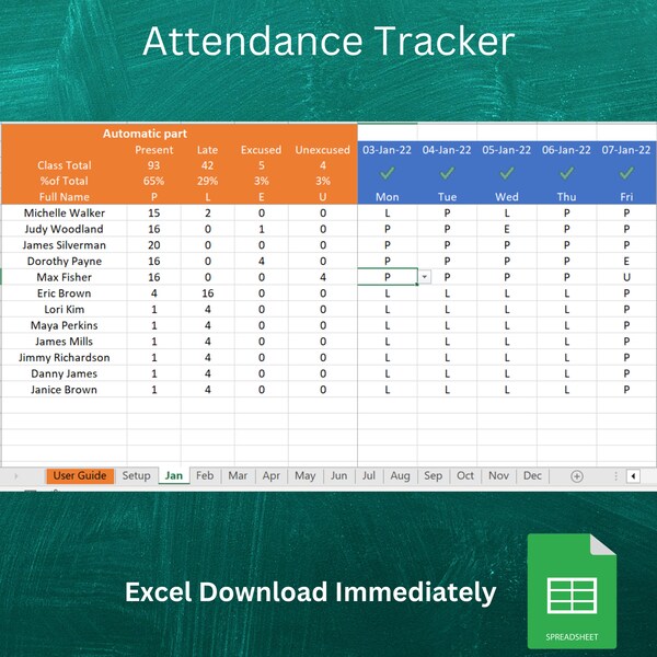Excel Student Attendance Tracker - Etsy