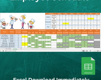 Detailed Employee Schedule Template, Excel / Google Sheets Version 2 - Etsy