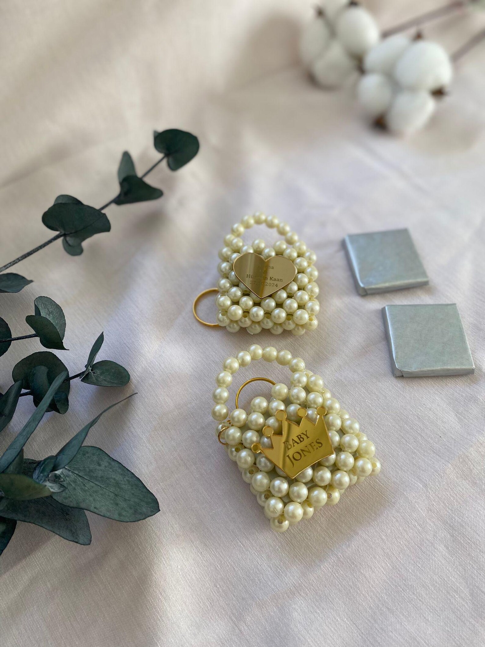 Miniature Bag Keychain With Pearl Design, Bridal Shower Favor, Party ...