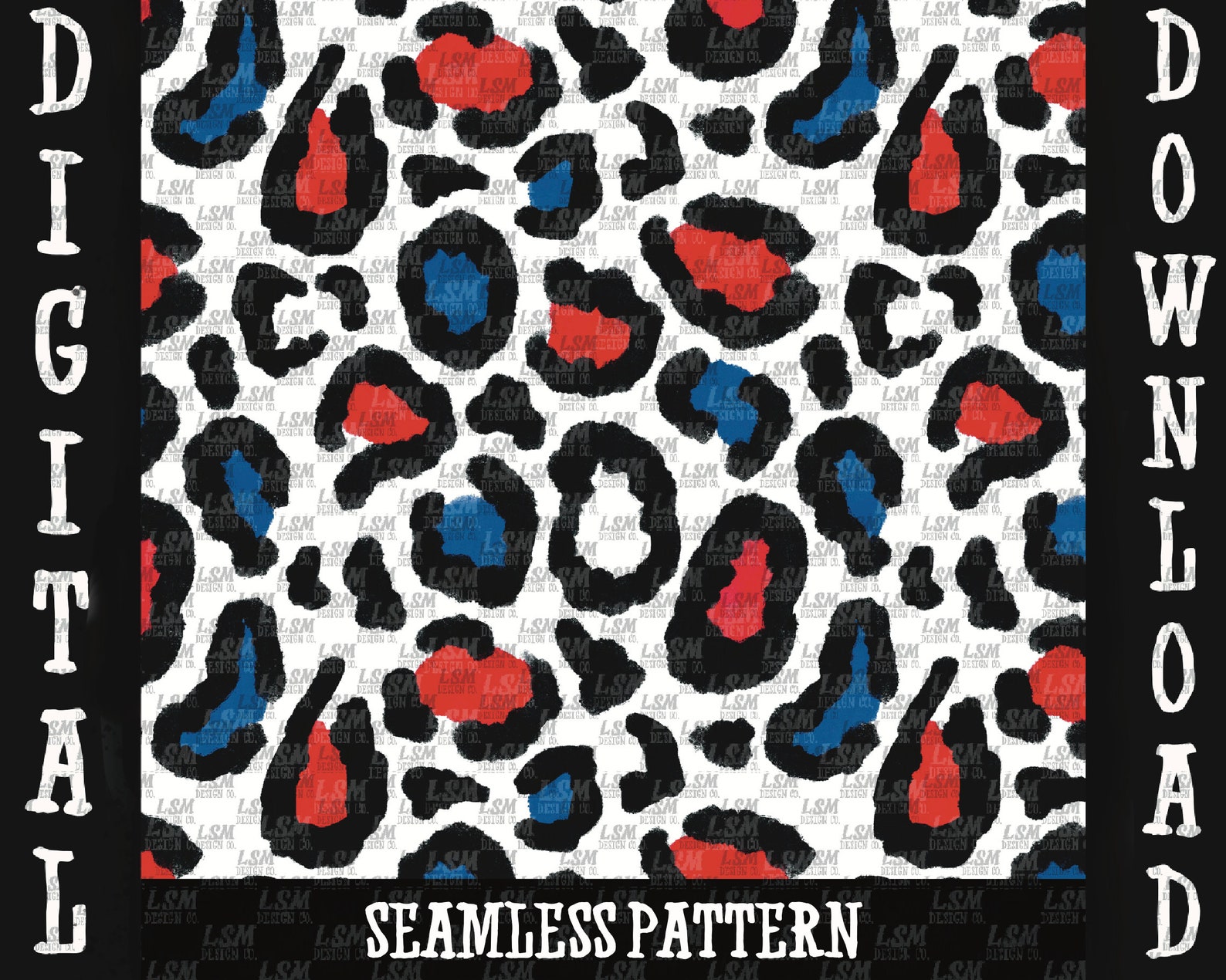 Red White Blue Leopard Cheetah Print Seamless Pattern Digital File ...