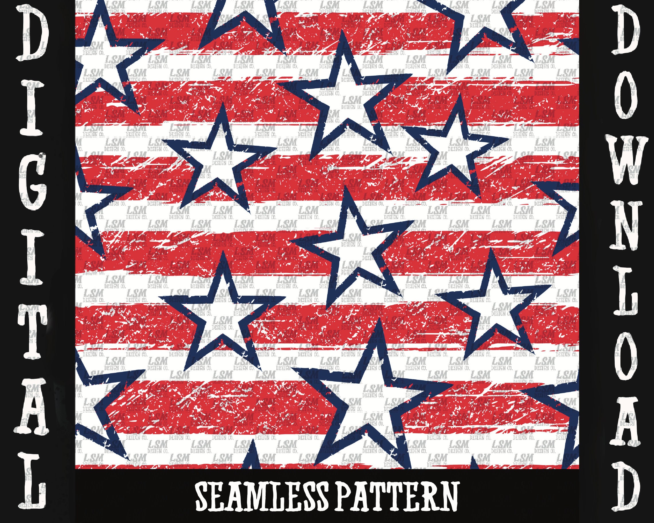 Seamless Pattern Digital Download PNG File Stars and Stripes Red White ...