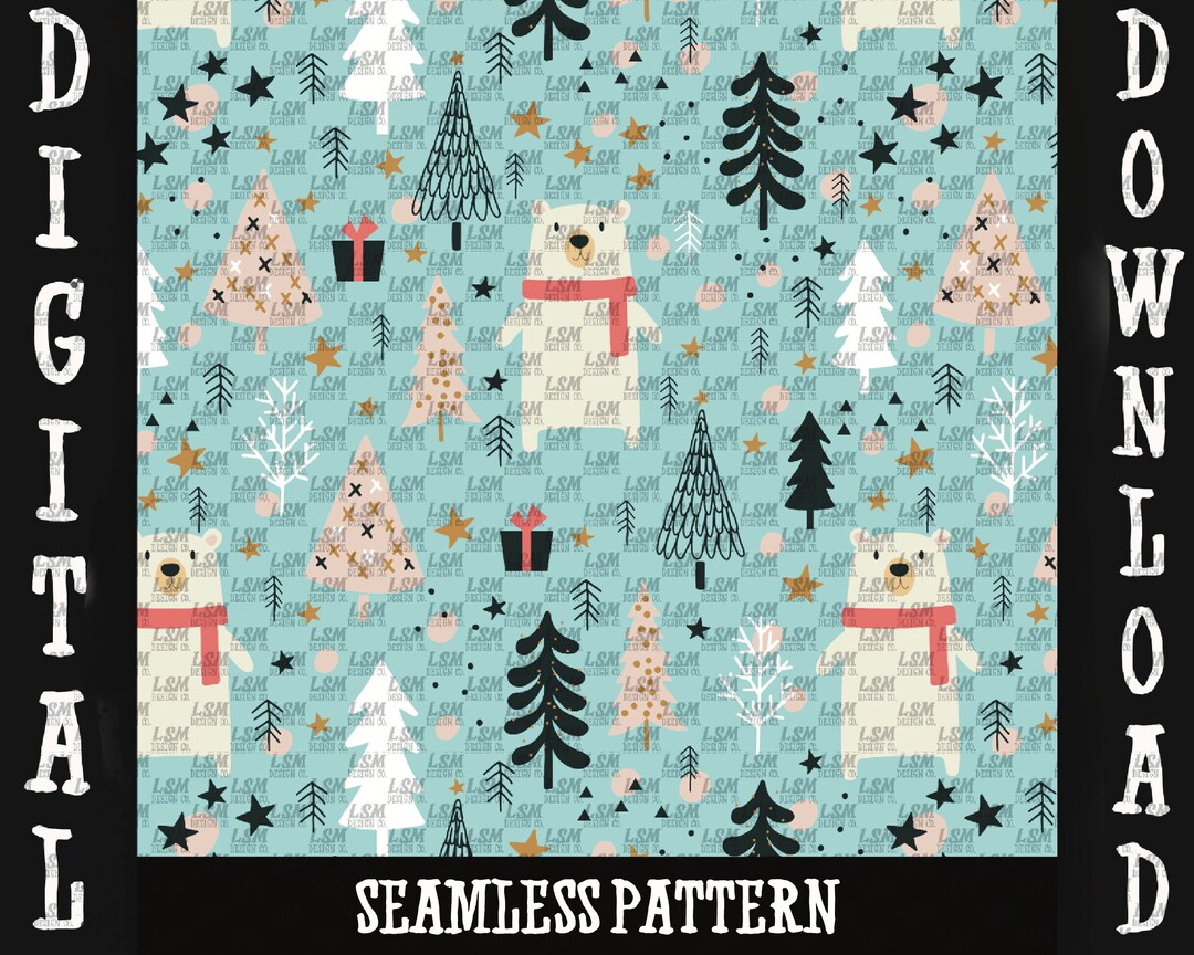 Christmas Polar Bear Seamless Tree Pattern Digital File Background Png ...