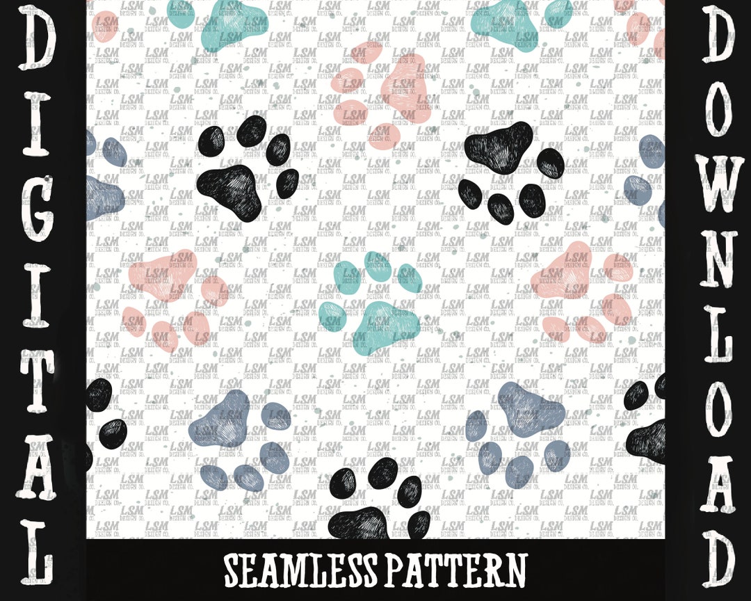 Seamless Pattern Digital Download PNG File Pastel Paw Prints Dog Cat ...