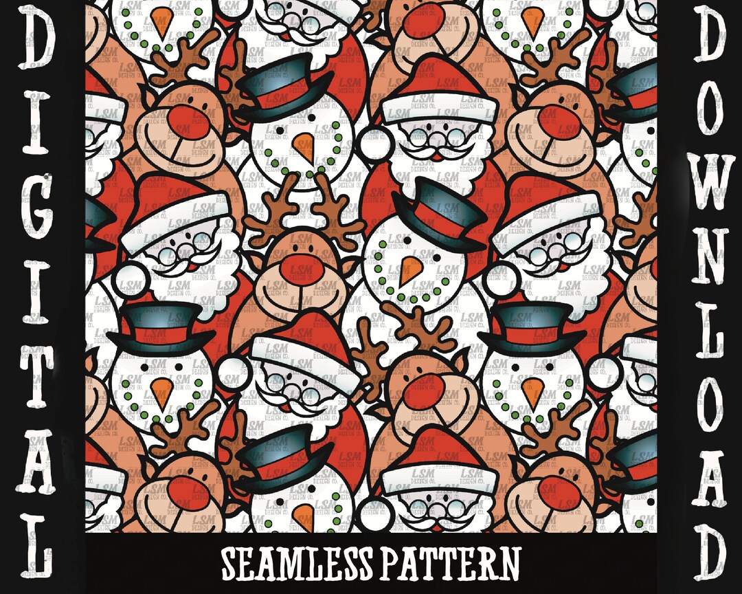 Santa Rudolph Frosty Collage Seamless Pattern Background PNG Digital ...