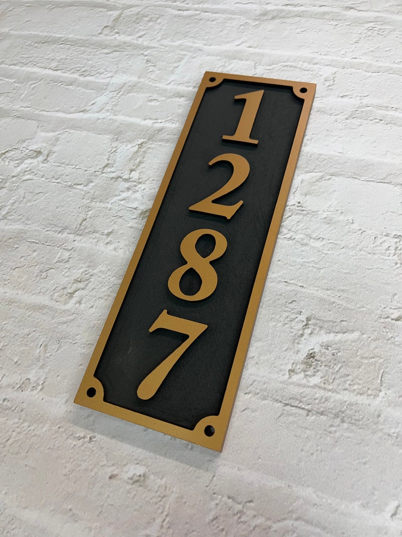 Custom Gold Mid Century Vertical Address Plaque, Gold Address Number ...