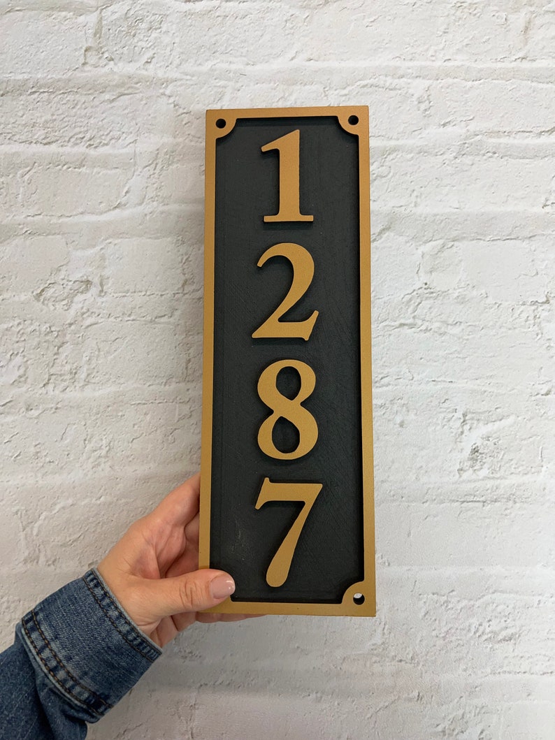 Custom Gold Mid Century Vertical Address Plaque, Gold Address Number ...