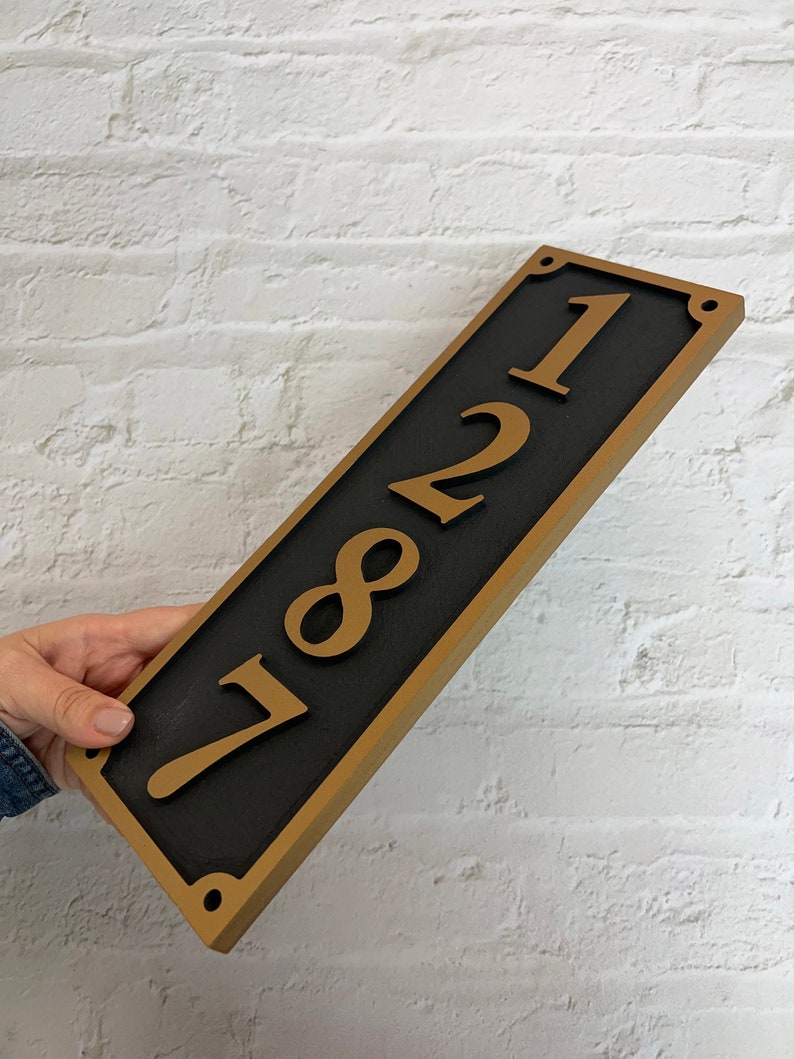 Custom Gold Mid Century Vertical Address Plaque, Gold Address Number ...