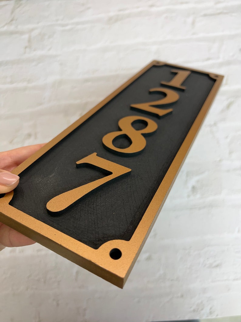 Custom Gold Mid Century Vertical Address Plaque, Gold Address Number ...