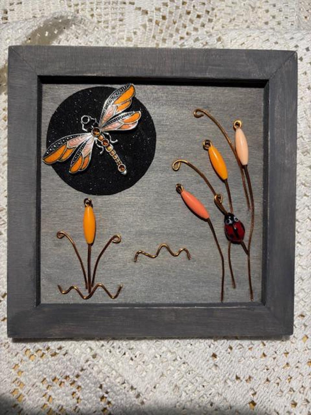 Dragonfly Dances in Lunar Harmony Orange Dragonfly With Ladybug 004 - Etsy