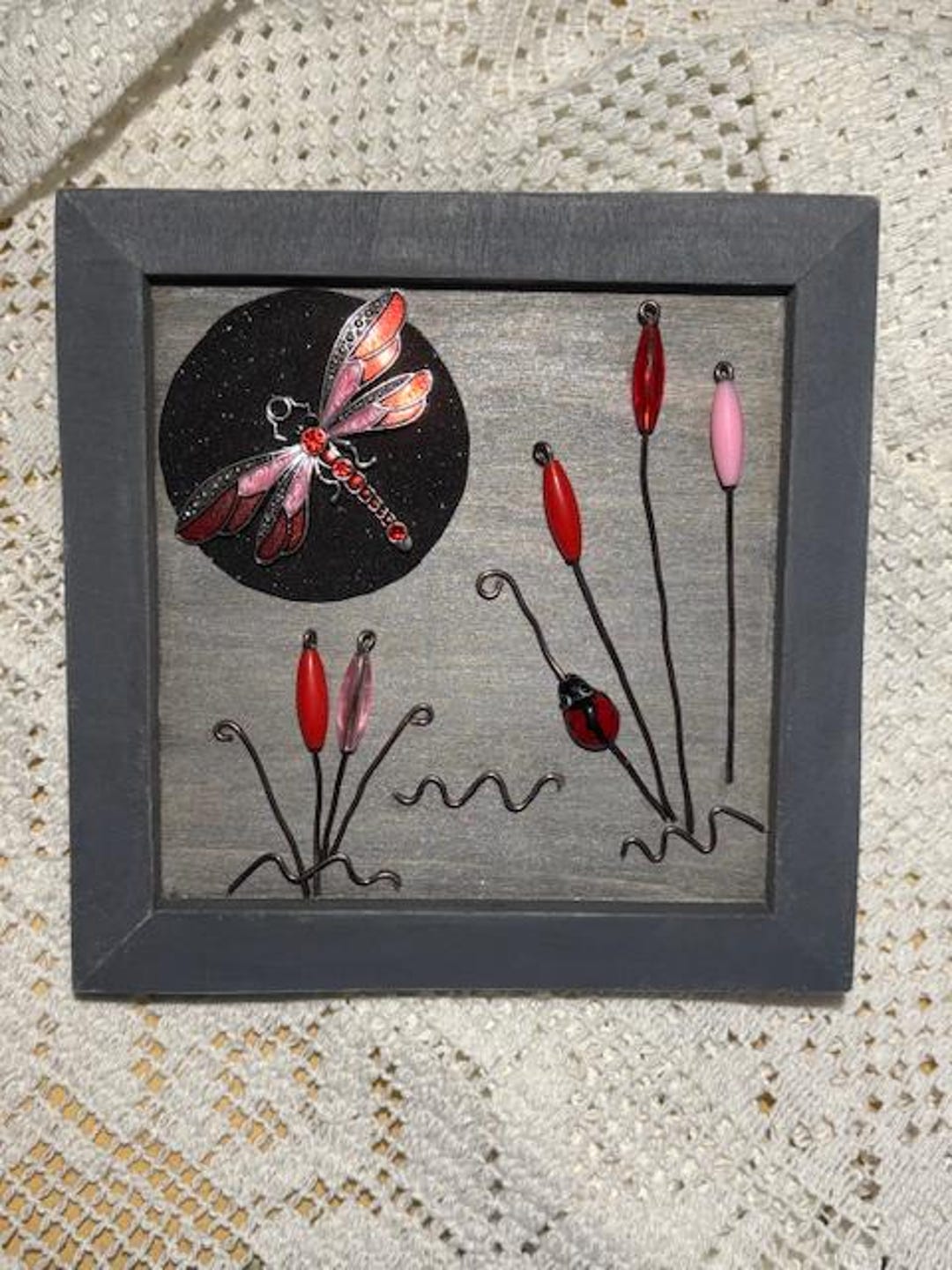 Dragonfly Dances in Lunar Harmony Red Dragonfly With Ladybug 003 - Etsy
