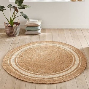 White Natural Round Jute Rug Double Border Jute Living for - Etsy