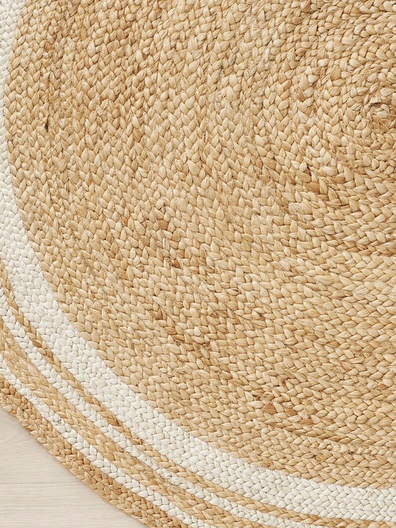 White Natural Round Jute Rug Double Border Jute Living for - Etsy
