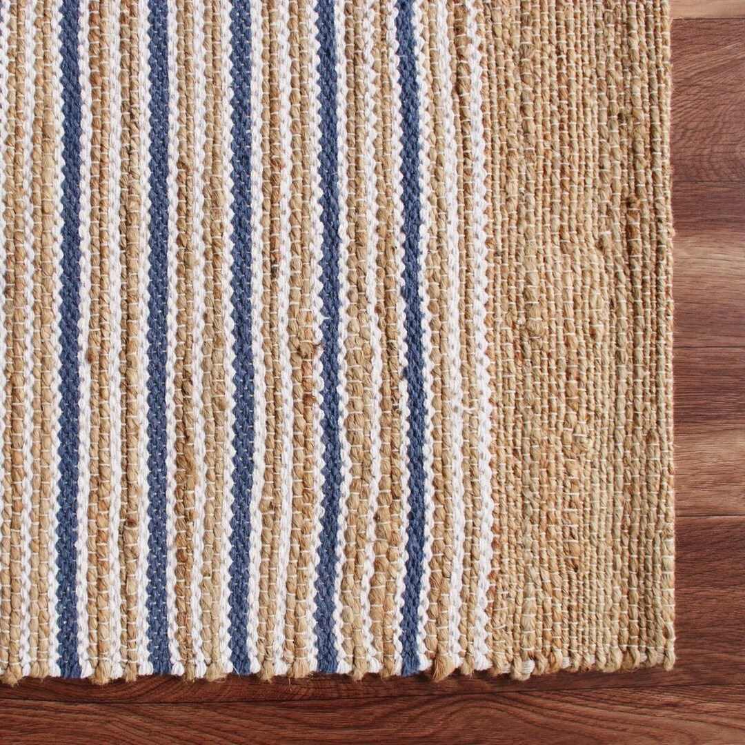 Blue White Natural Premium Quality Shiny Look Striped Jute Rugs ...