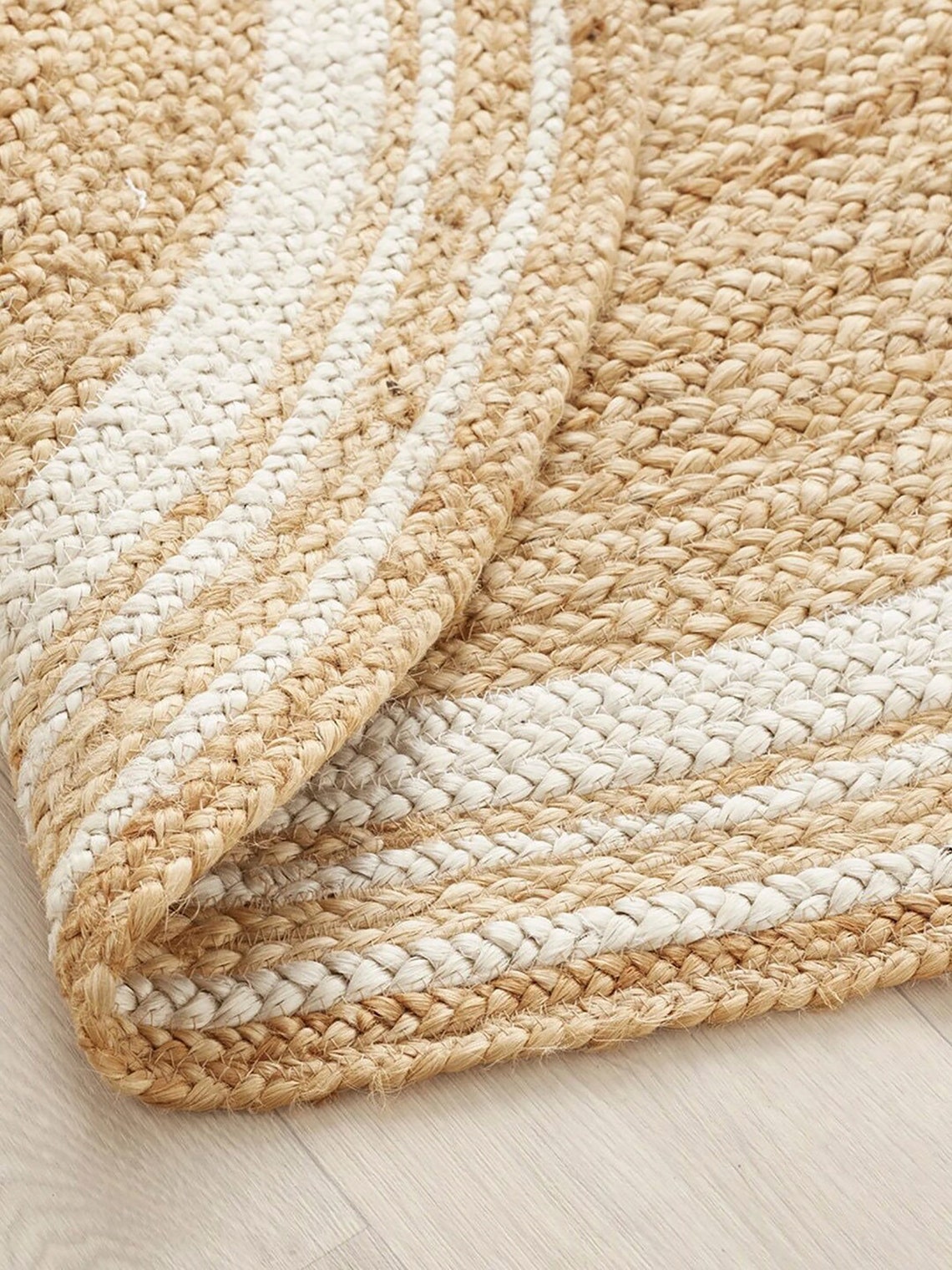 White Natural Round Jute Rug Double Border Jute Living for - Etsy